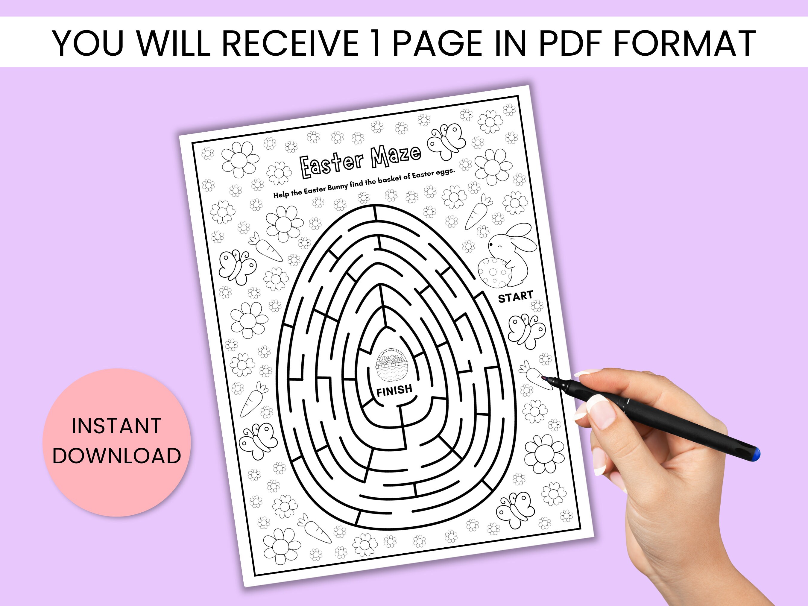 Easter Maze Coloring Page, Easter Coloring Page, Easter Game, Easter ...