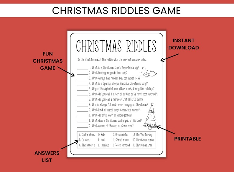 Christmas Riddles With Answers, Riddle Me This, Games for Kids, Games ...