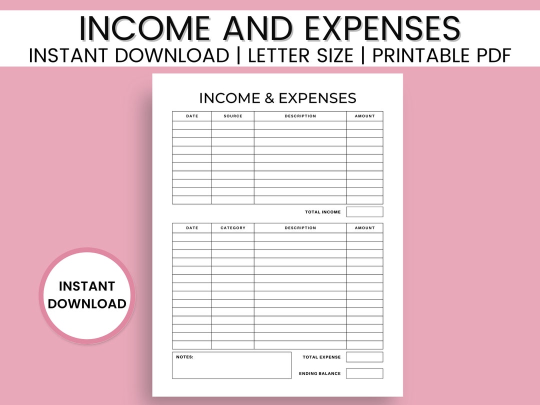 Income and Expense Tracker Printable, Income Expense Template, Personal ...