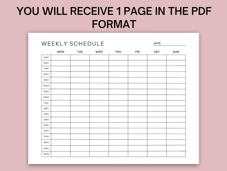 Hourly Weekly Schedule Printable With Monday Start - Etsy
