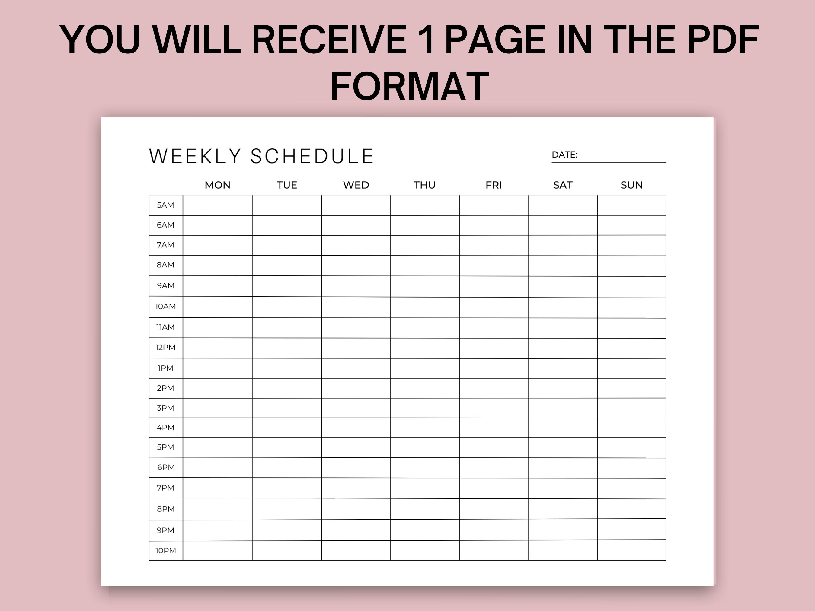 Hourly Weekly Schedule Printable With Monday Start - Etsy