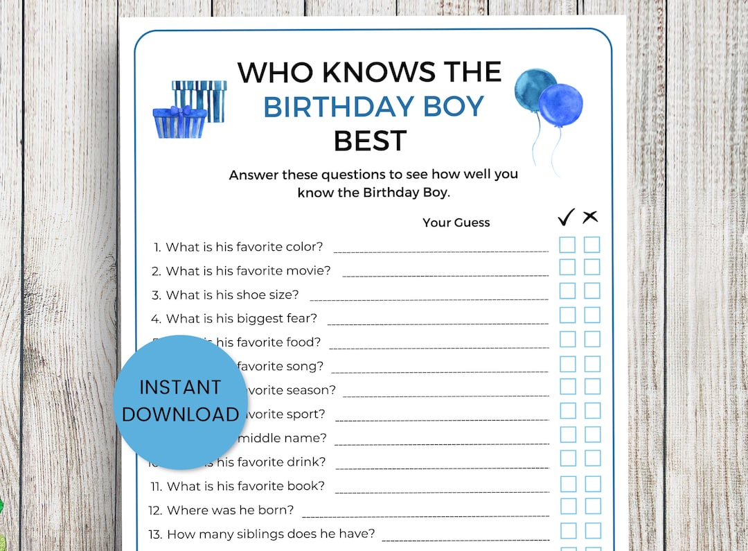 Who Knows the Birthday Boy Best Game Printable, Birthday Party Games ...