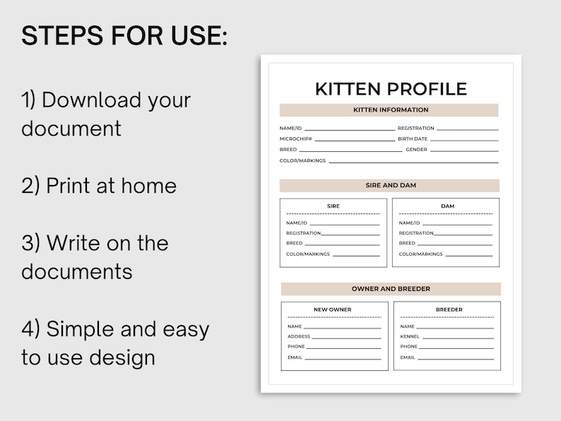 Cat Breeder Forms, Breeder Kitten Pack, Cat Breeder Records, Printable ...