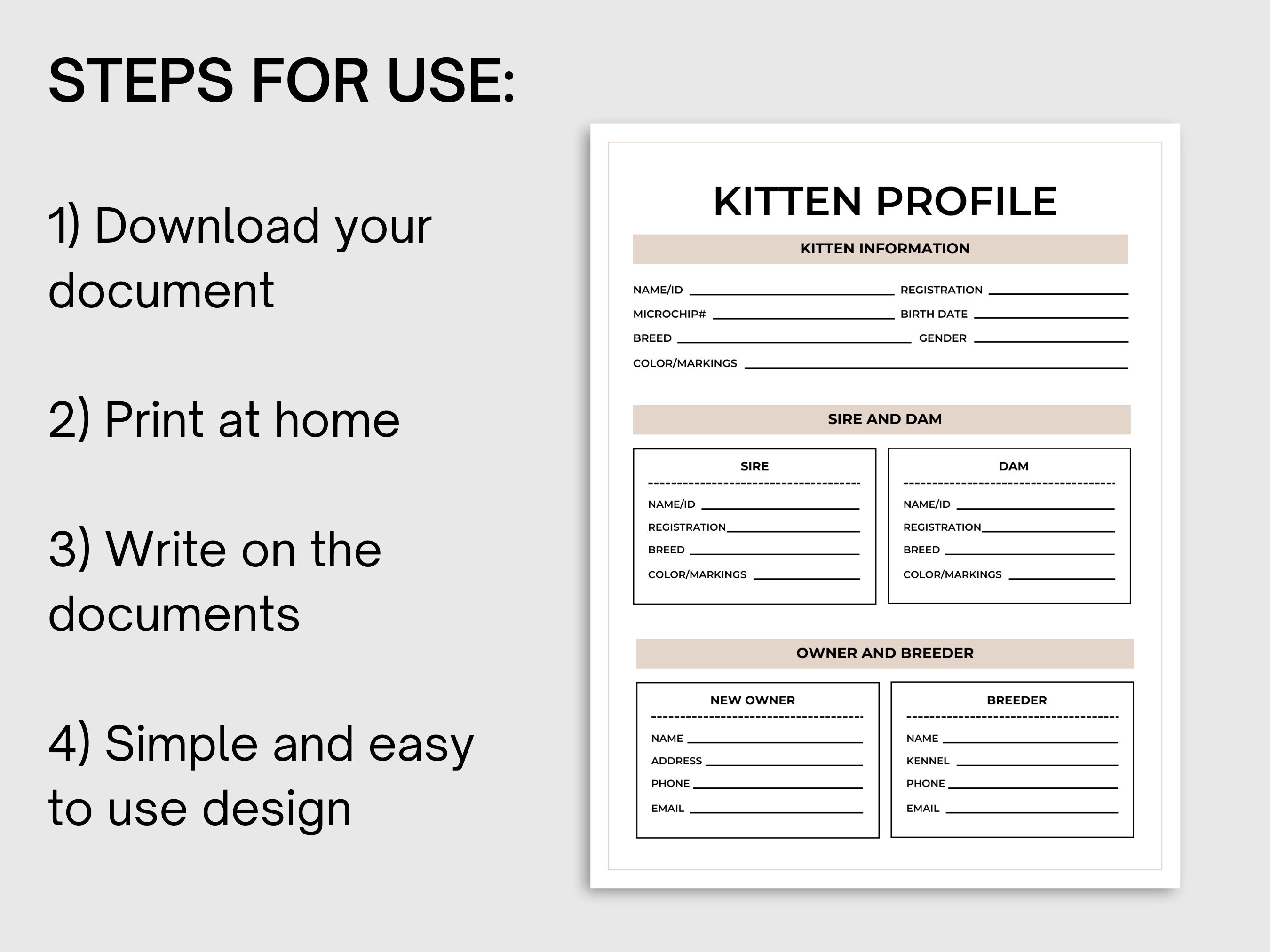 Cat Breeder Forms, Breeder Kitten Pack, Cat Breeder Records, Printable ...
