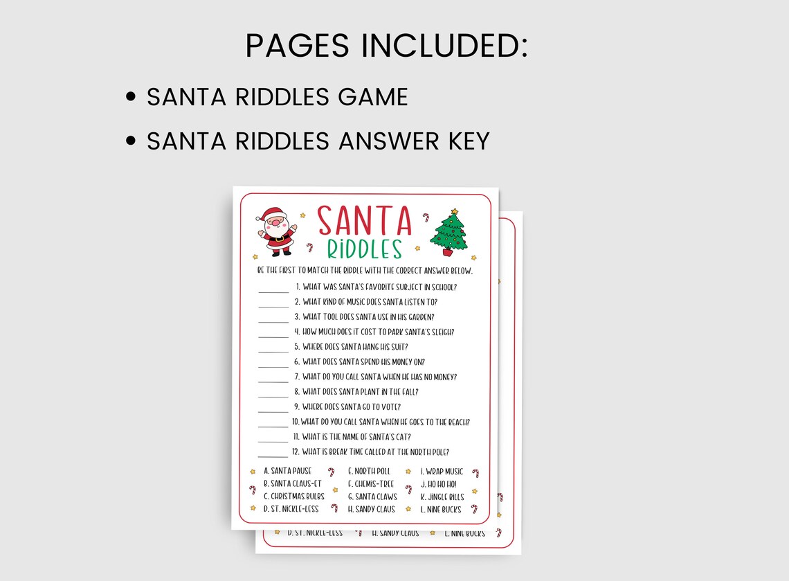 Santa Riddles With Answers, Christmas Riddles, Games for Kids, Games ...
