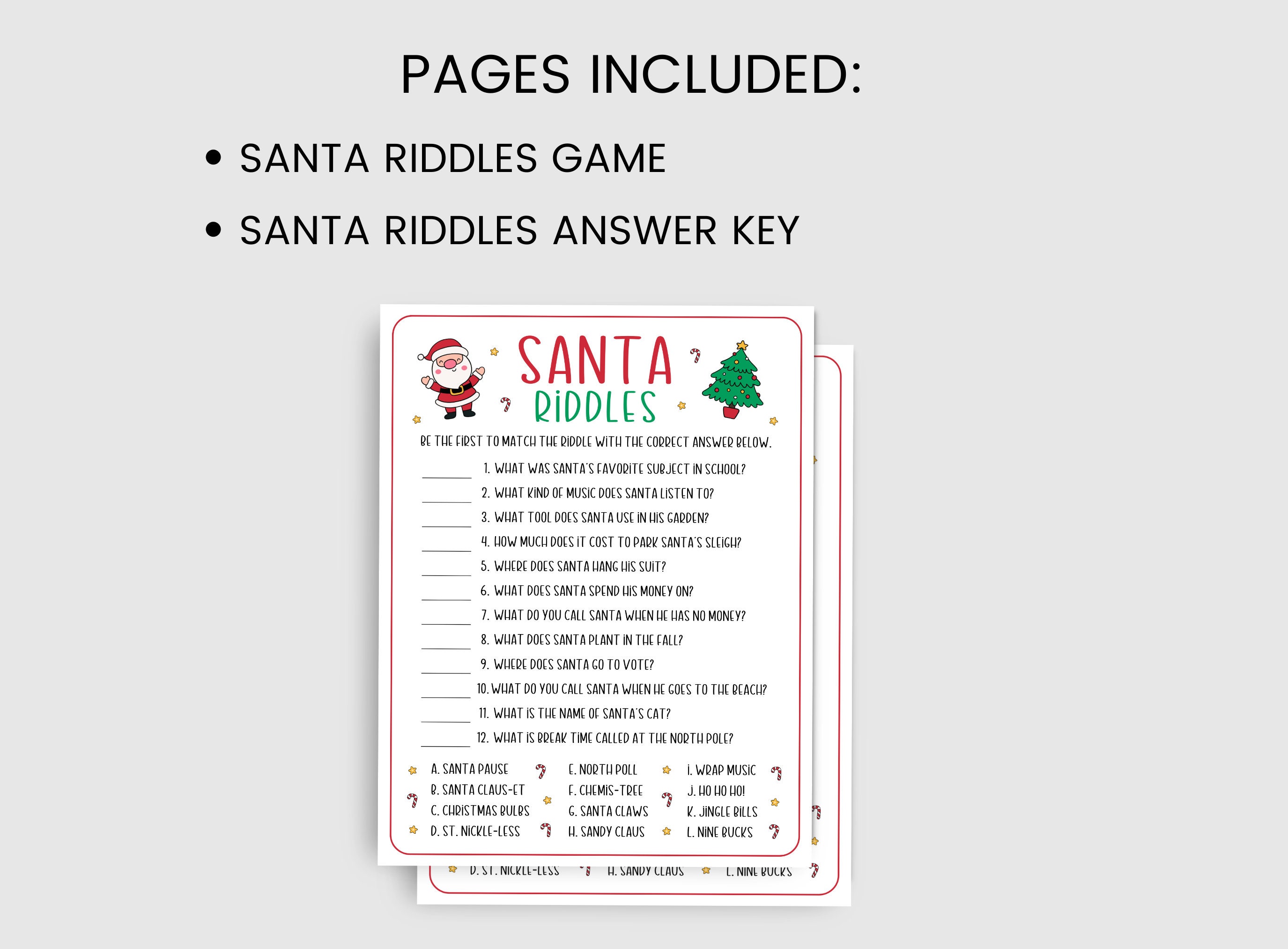 Santa Riddles With Answers, Christmas Riddles, Games for Kids, Games ...
