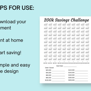 200k Savings Challenge Printable PDF, 200 000 Money Savings Tracker Log ...