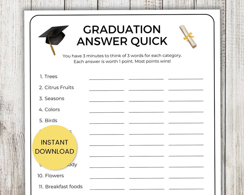 Graduation Answer Quick Game, Graduation Party Game, 2026 Grad Party ...