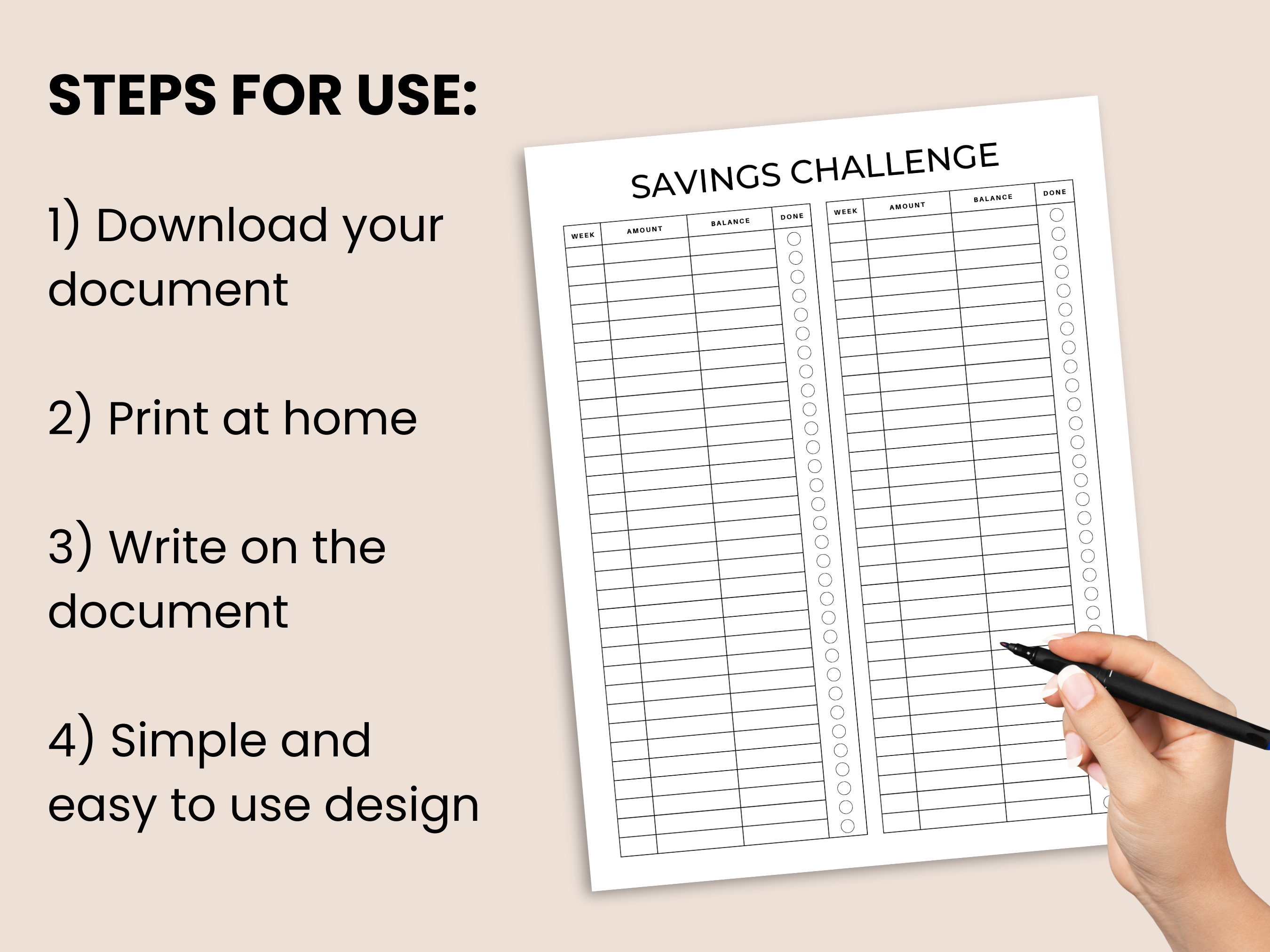 Savings Challenge Tracker Printable, Printable Savings Challenge ...