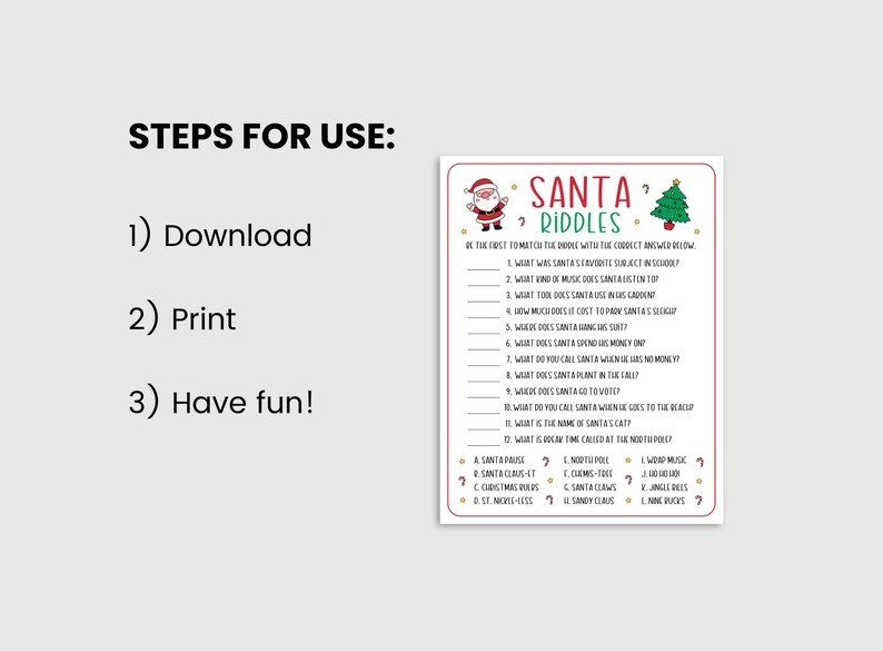 Santa Riddles With Answers, Christmas Riddles, Games for Kids, Games ...