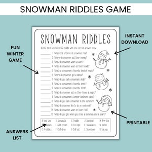 Snowman Riddles, Winter Activities Printable, Riddle Me This, Game for ...