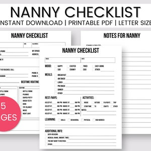 Nanny Checklist Printable PDF, Nanny Notes, Family Rules, Checklist for ...