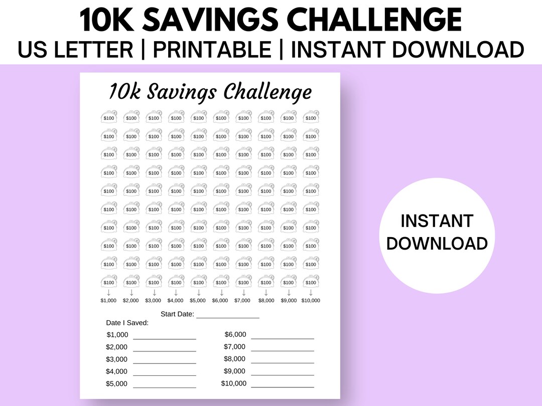 10k Savings Challenge Printable, Money Savings Tracker, Saving Goals ...