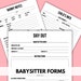 Babysitting Forms, Checklist, Information Sheets, Planner Schedule ...
