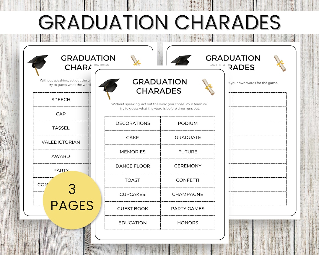 Graduation Charades, Graduation Games, Graduation Party, Group Games ...