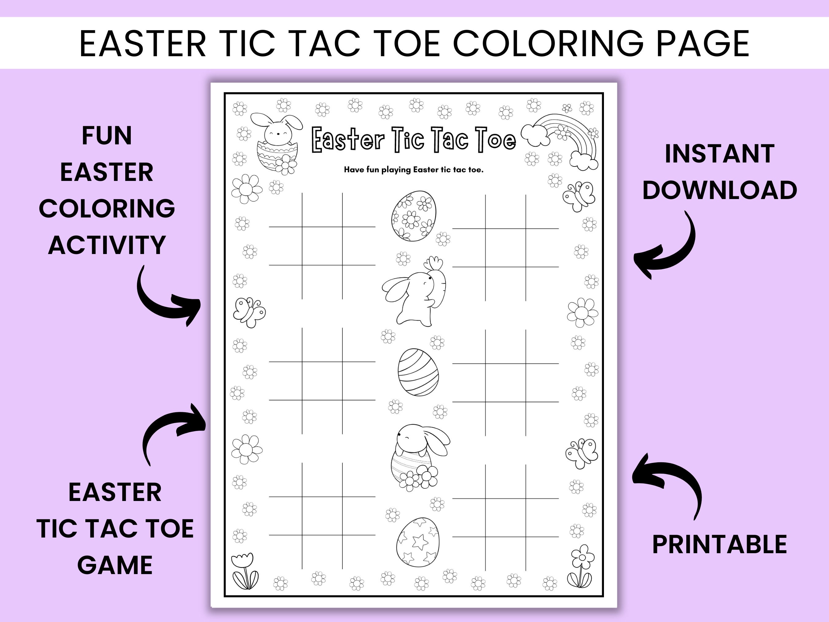 Easter Tic Tac Toe Game Coloring Page, Kids Easter Gift, Easter Games ...