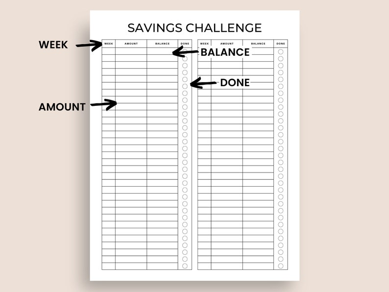 Savings Challenge Tracker Printable, Printable Savings Challenge ...