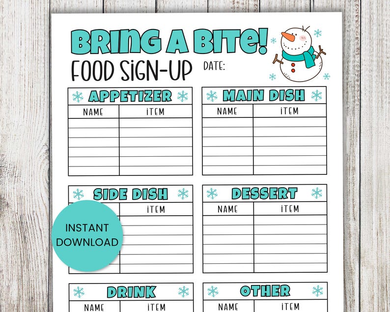 Winter Food Sign up Sheet, Potluck Signup Sheet, Office Work Party ...