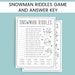 Snowman Riddles, Winter Activities Printable, Riddle Me This, Game for ...