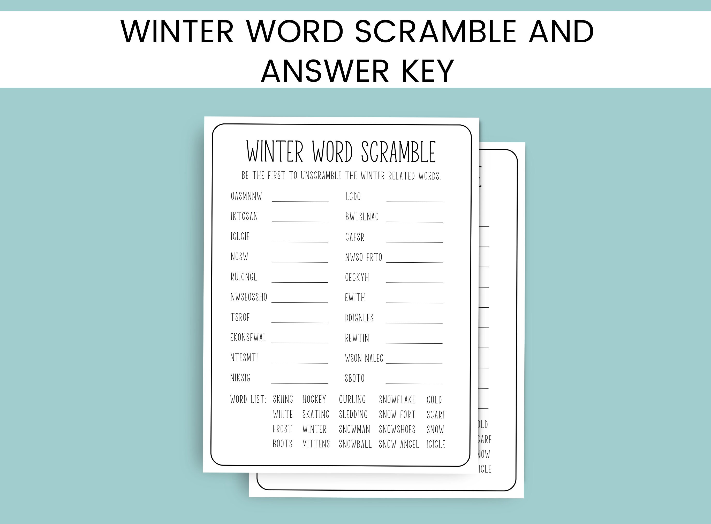 Winter Word Scramble With Answers, Word Game, Games for Kids, Game ...