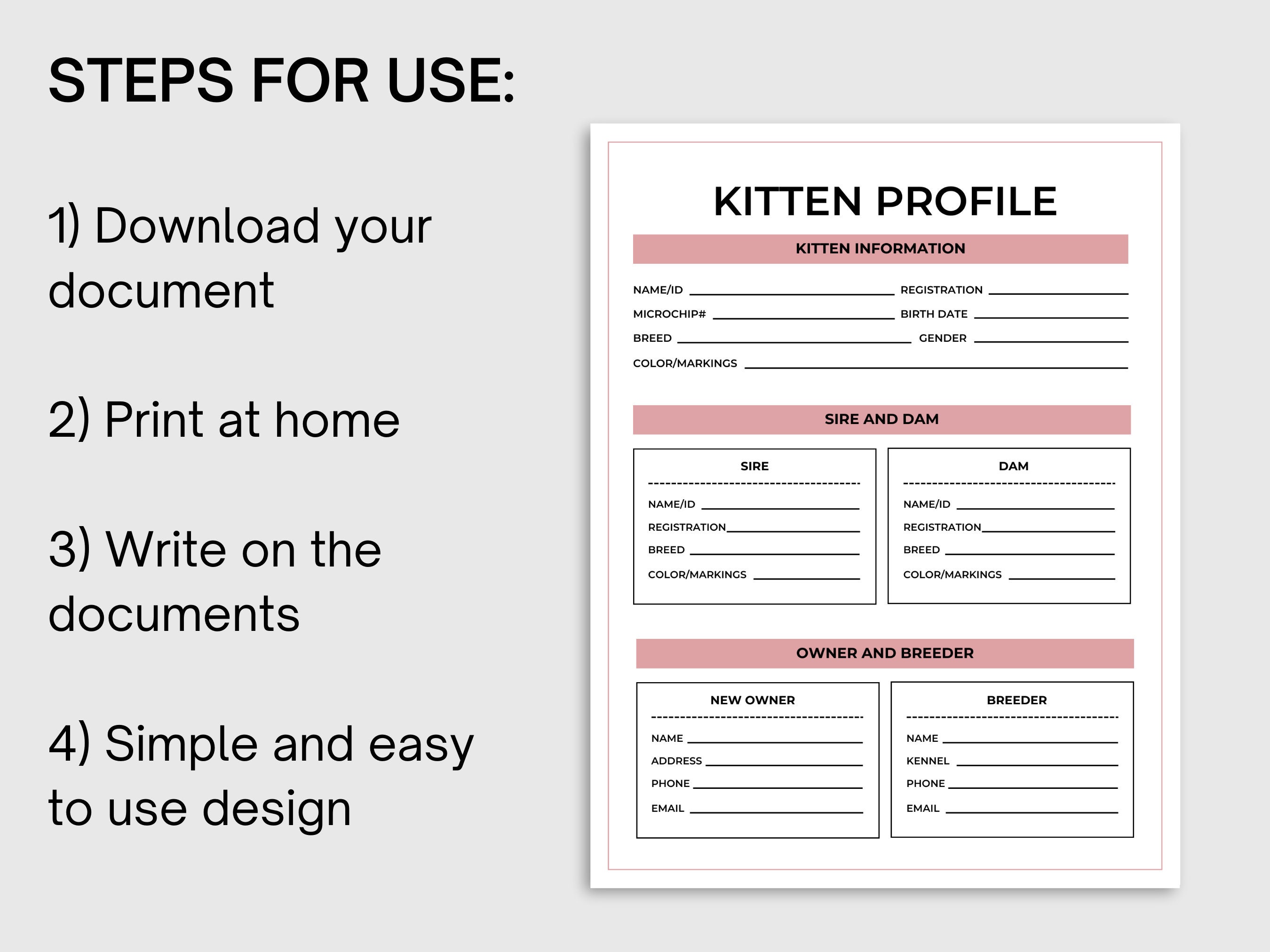 Cat Breeder Forms, Breeder Kitten Pack, Cat Breeder Records, Printable ...