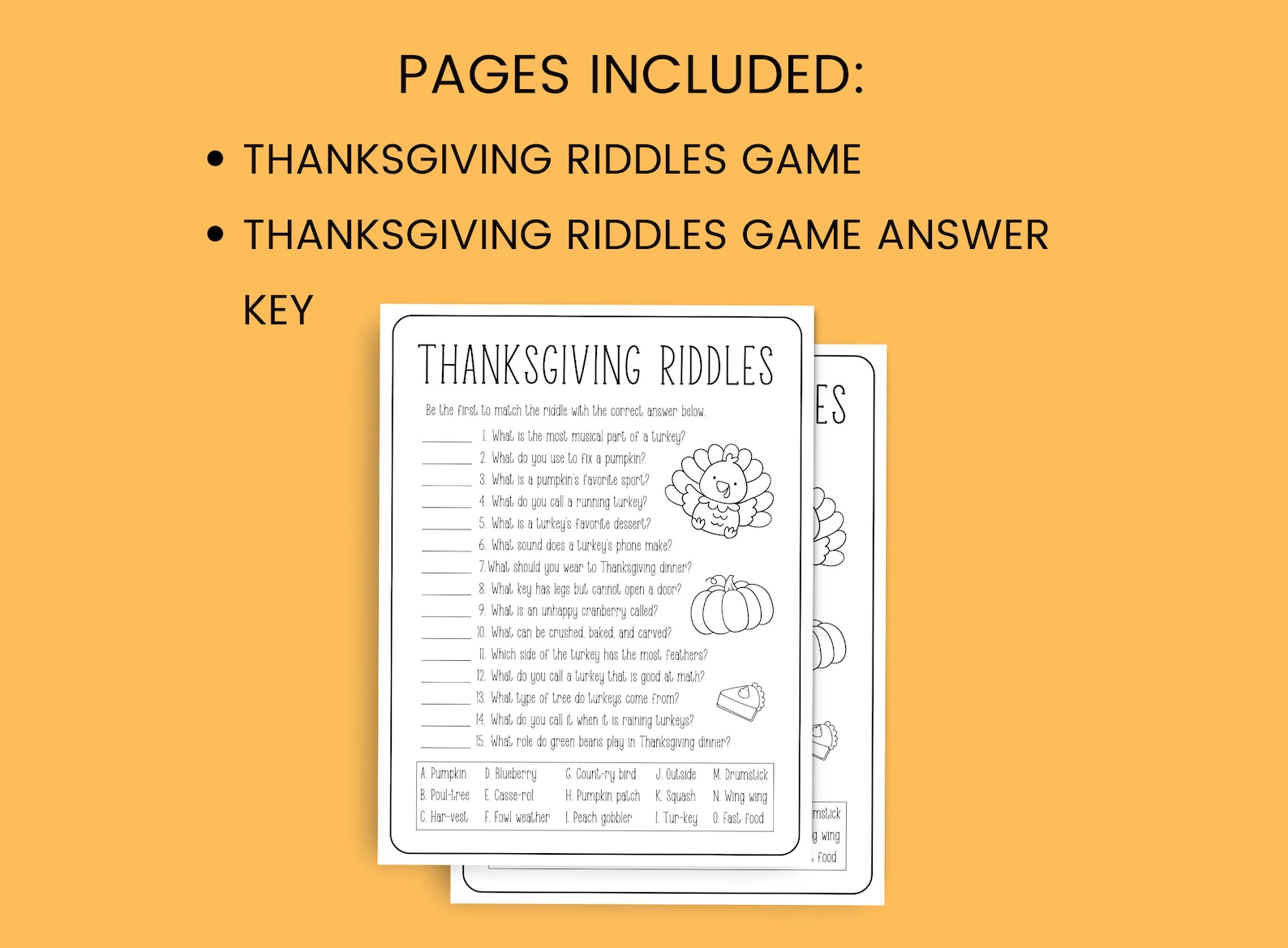 Thanksgiving Riddles With Answers, Riddle Me This, Game for Kids, Game ...