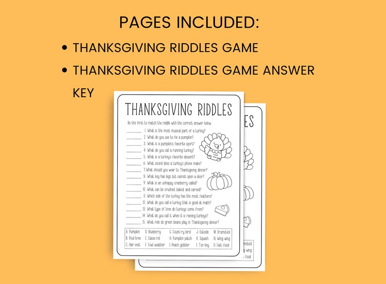 Thanksgiving Riddles With Answers, Riddle Me This, Game for Kids, Game ...