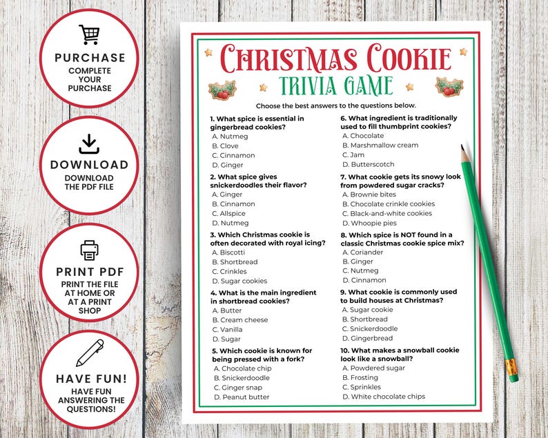 Christmas Cookie Trivia With Answers, Christmas Game, Games for Kids ...