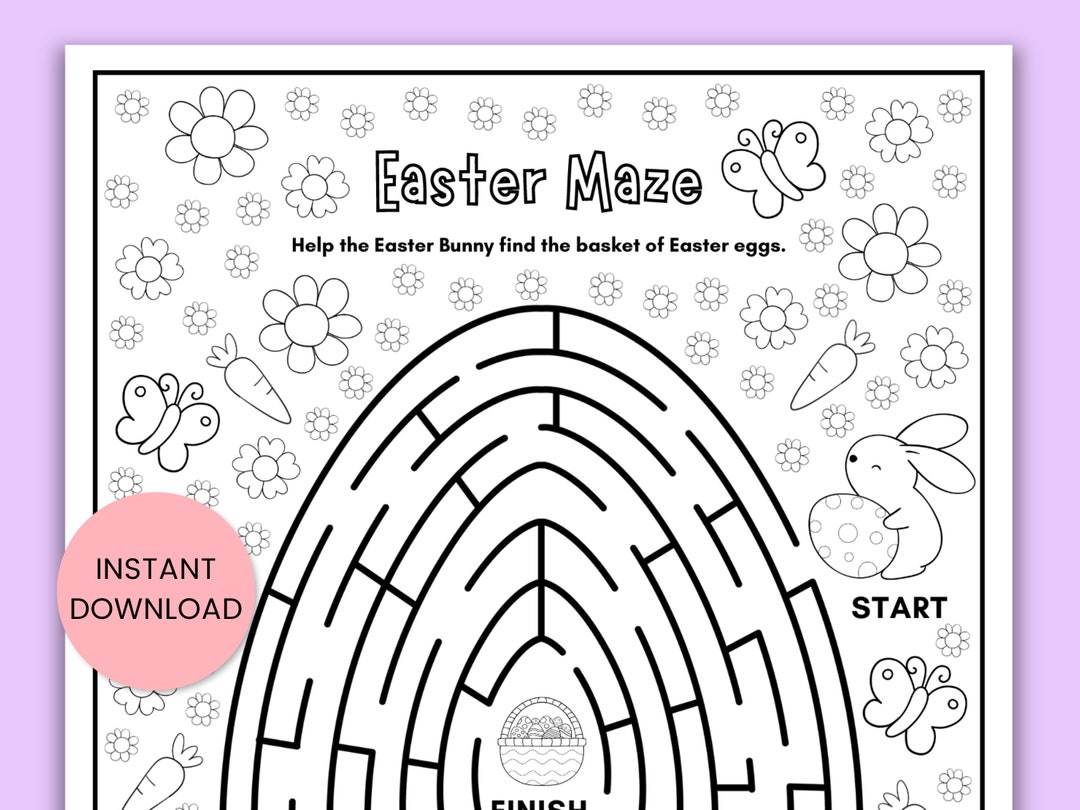 Easter Maze Coloring Page, Easter Coloring Page, Easter Game, Easter ...