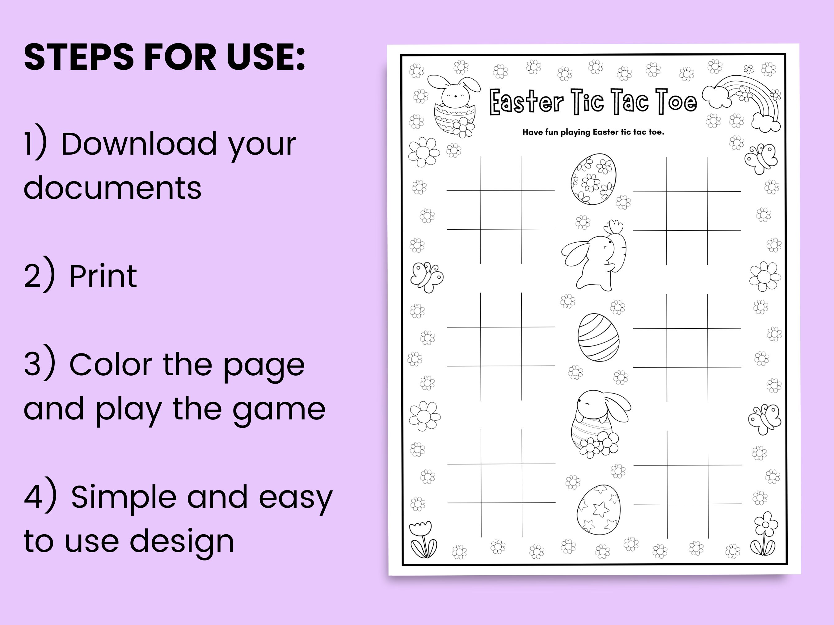 Easter Tic Tac Toe Game Coloring Page, Kids Easter Gift, Easter Games ...