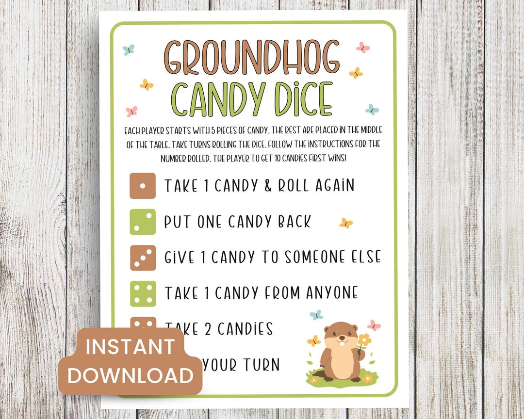 Groundhog Candy Dice Game, Printable Party Game, Family Game Night ...