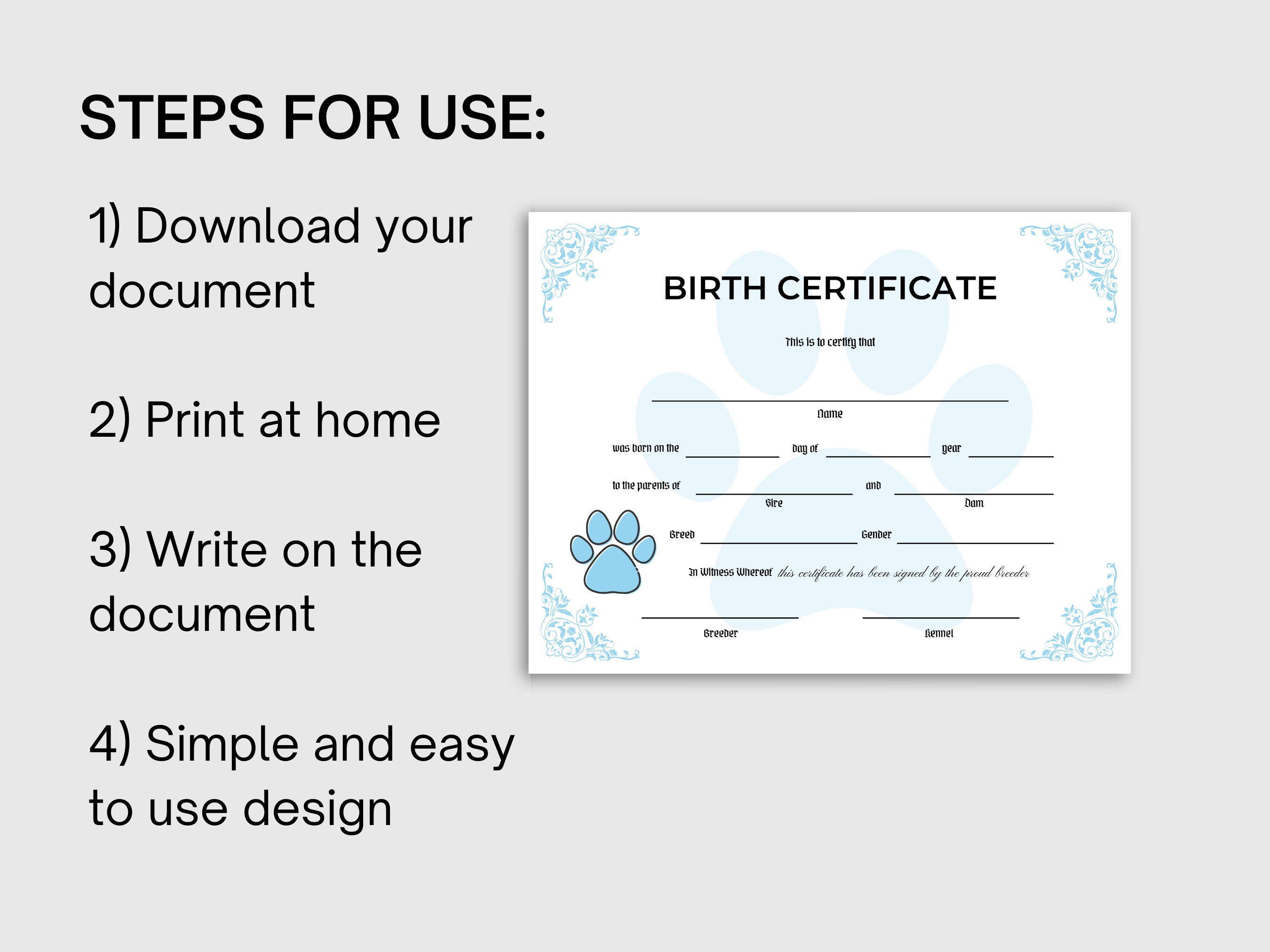 Certificado de nacimiento de cachorro, criador de perros, certificado ...