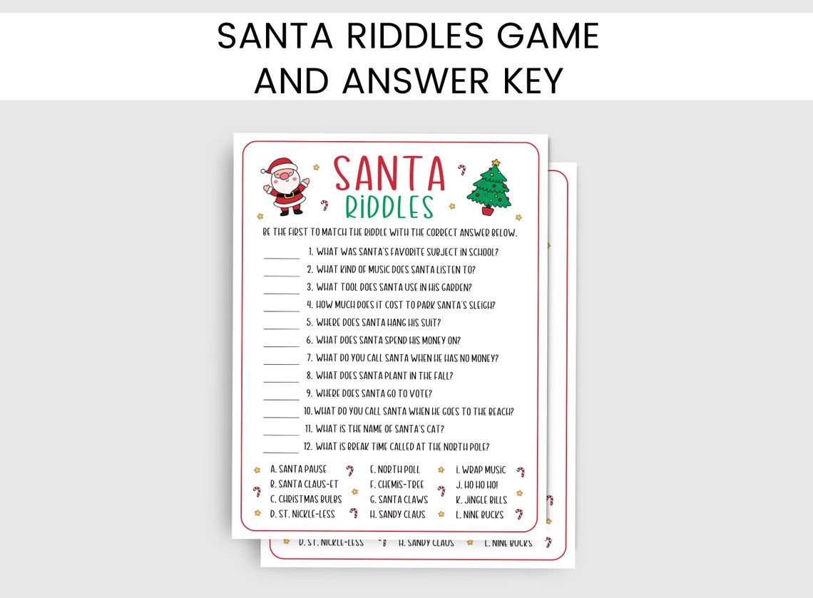 Santa Riddles With Answers, Christmas Riddles, Games for Kids, Games ...