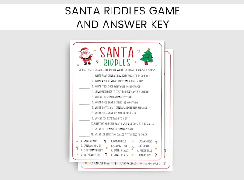 Santa Riddles With Answers, Christmas Riddles, Games for Kids, Games ...