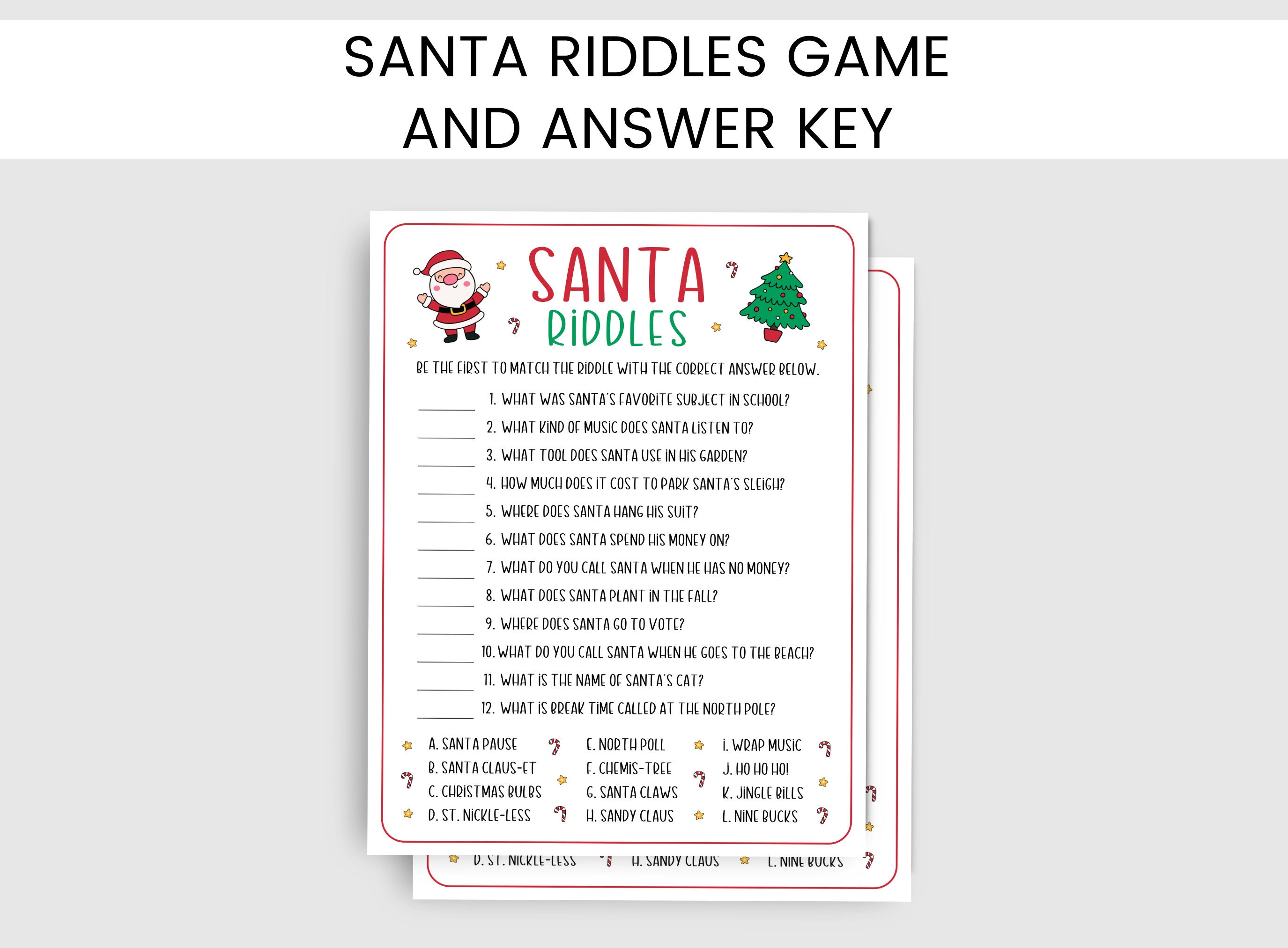Santa Riddles With Answers, Christmas Riddles, Games for Kids, Games ...