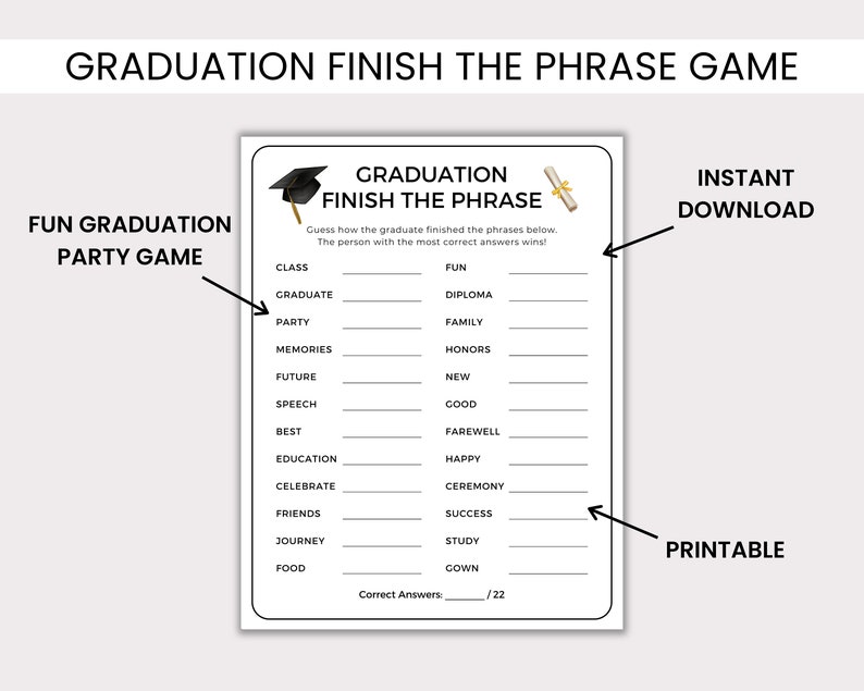 Graduation Finish the Phrase, Graduation Games, Finish My Phrase ...