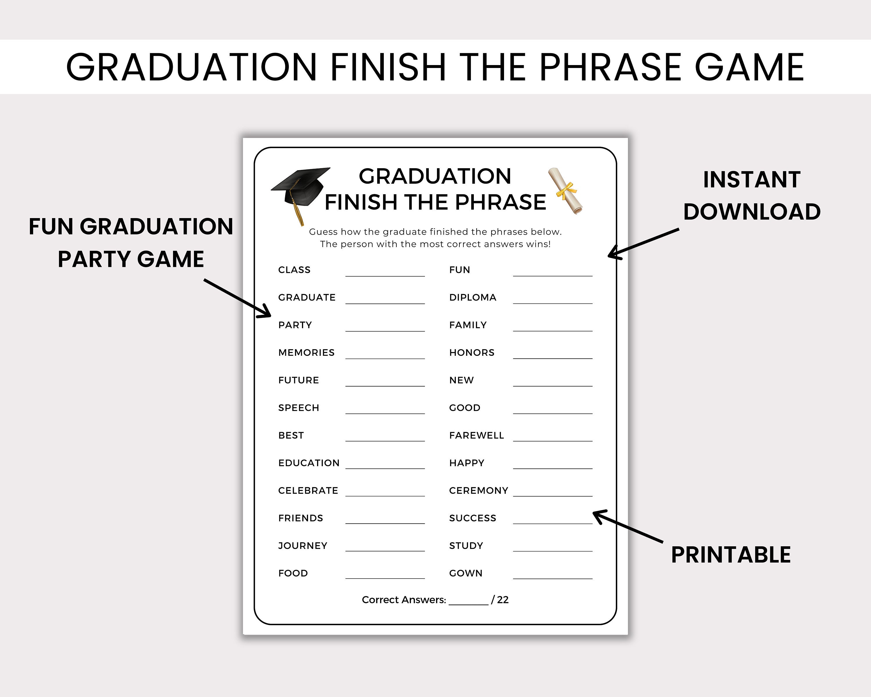 Graduation Finish the Phrase, Graduation Games, Finish My Phrase ...