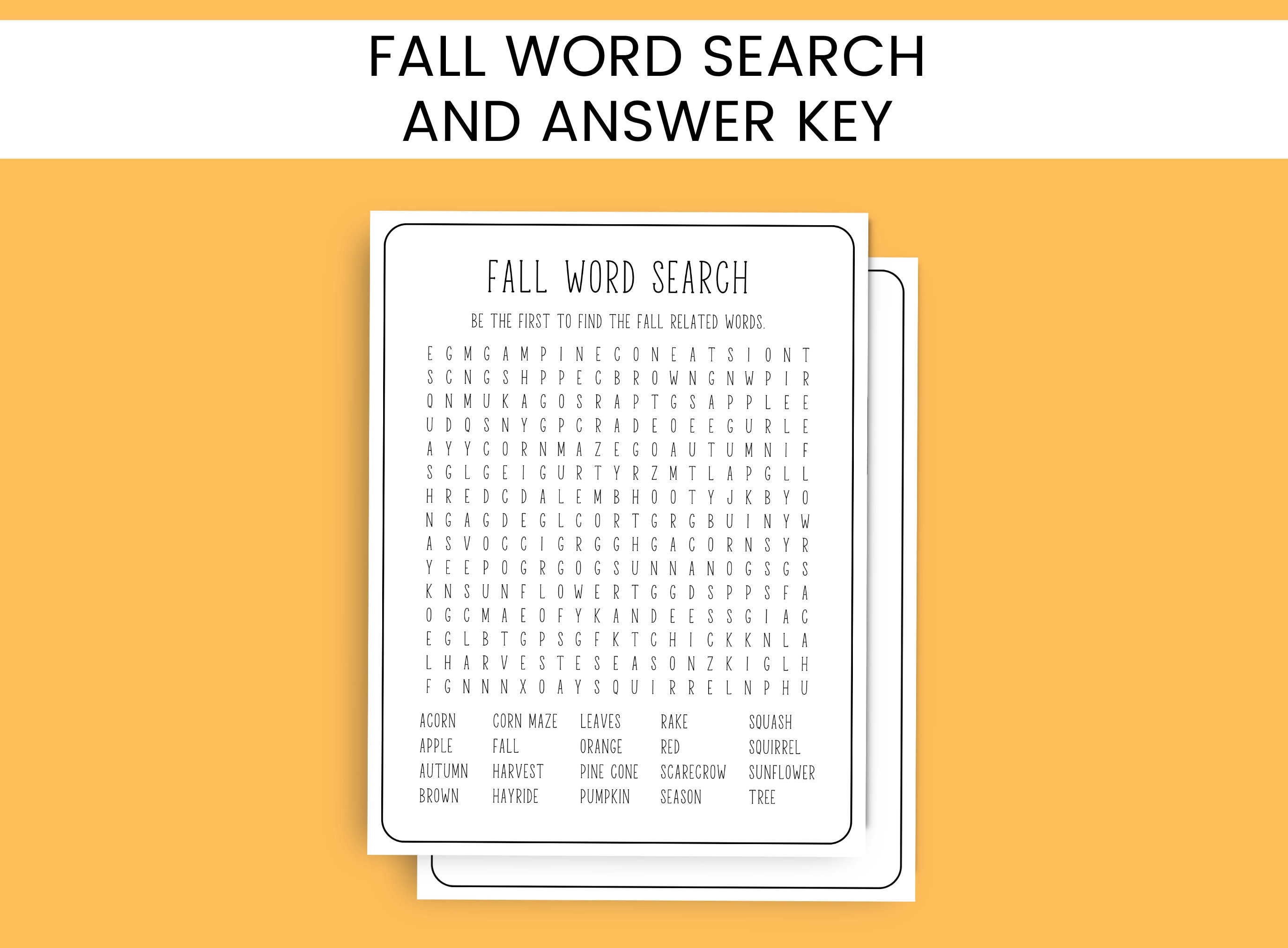 Fall Word Search Puzzle Printable Game With Answers, Word Game, Games ...