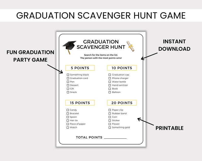 Graduation Scavenger Hunt, Graduation Games, Graduation Party, Group ...