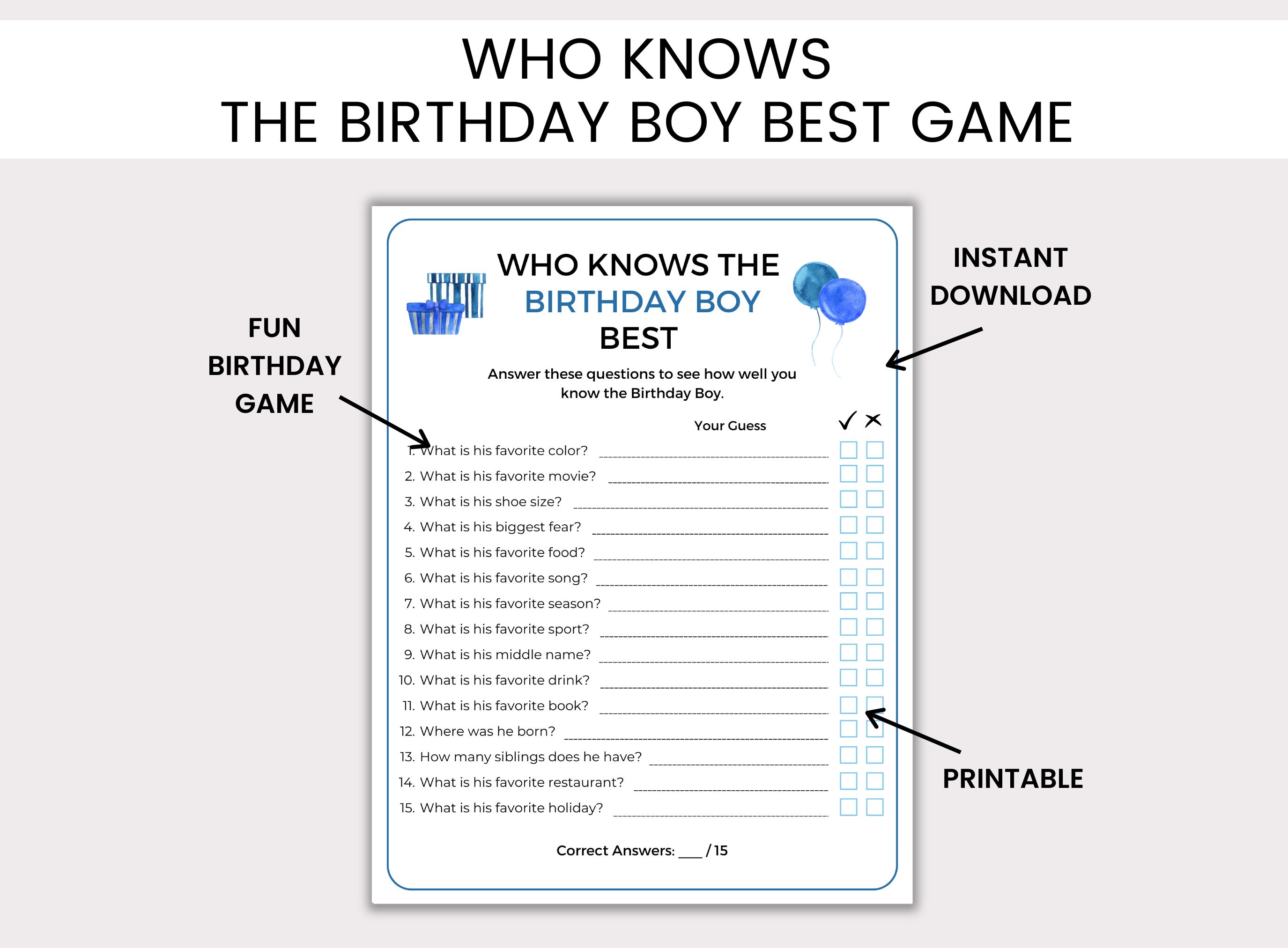 Who Knows the Birthday Boy Best Game Printable, Birthday Party Games ...