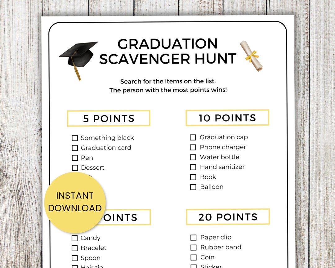Graduation Scavenger Hunt, Graduation Games, Graduation Party, Group ...