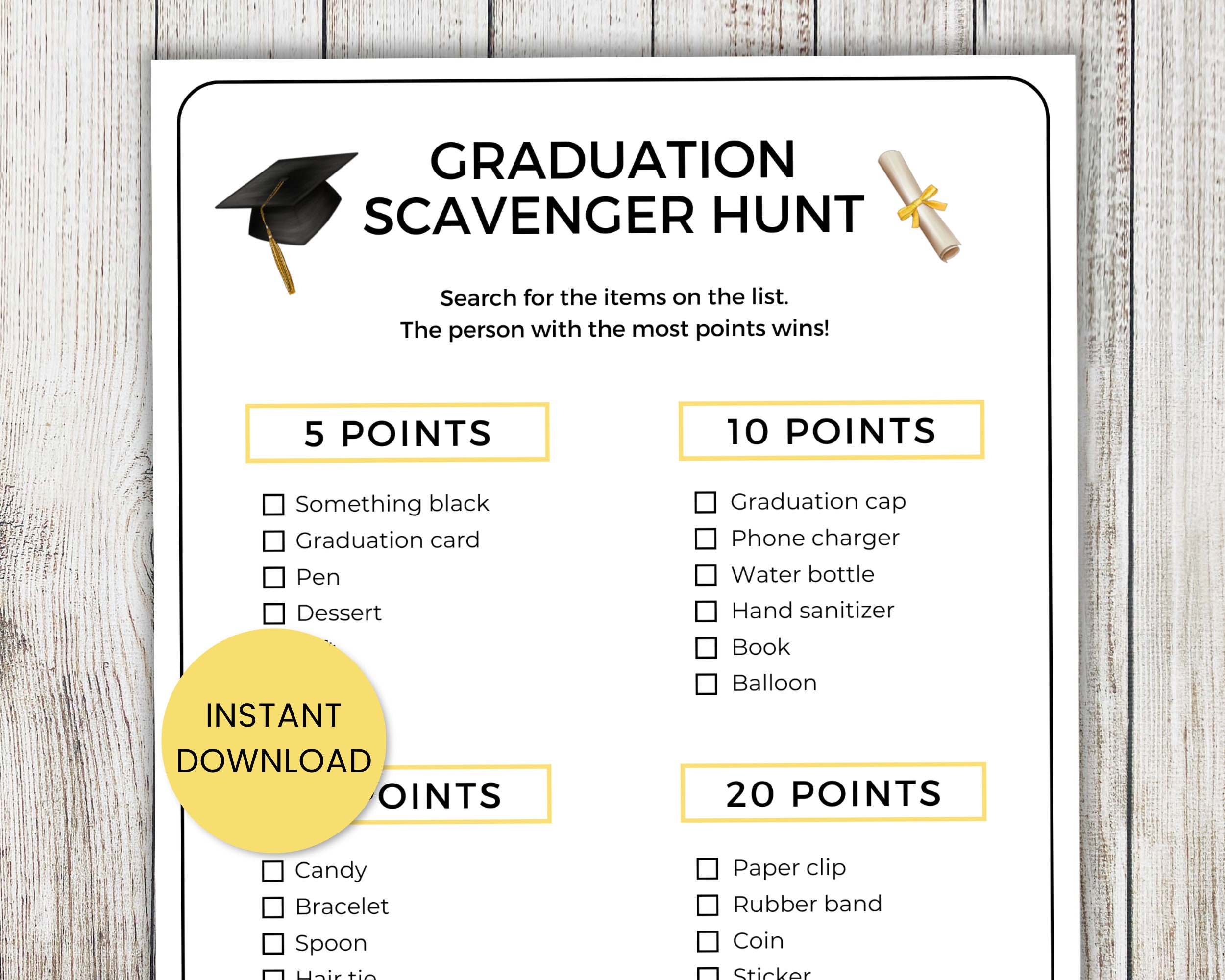 Graduation Scavenger Hunt, Graduation Games, Graduation Party, Group ...