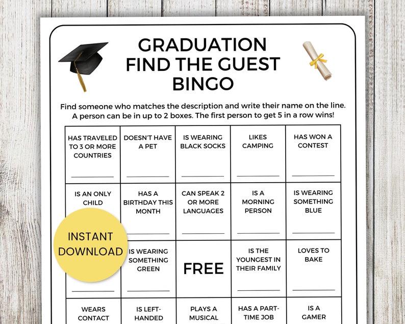 2024 Graduation Find the Guest Bingo, Icebreaker Games, Find the Guest ...