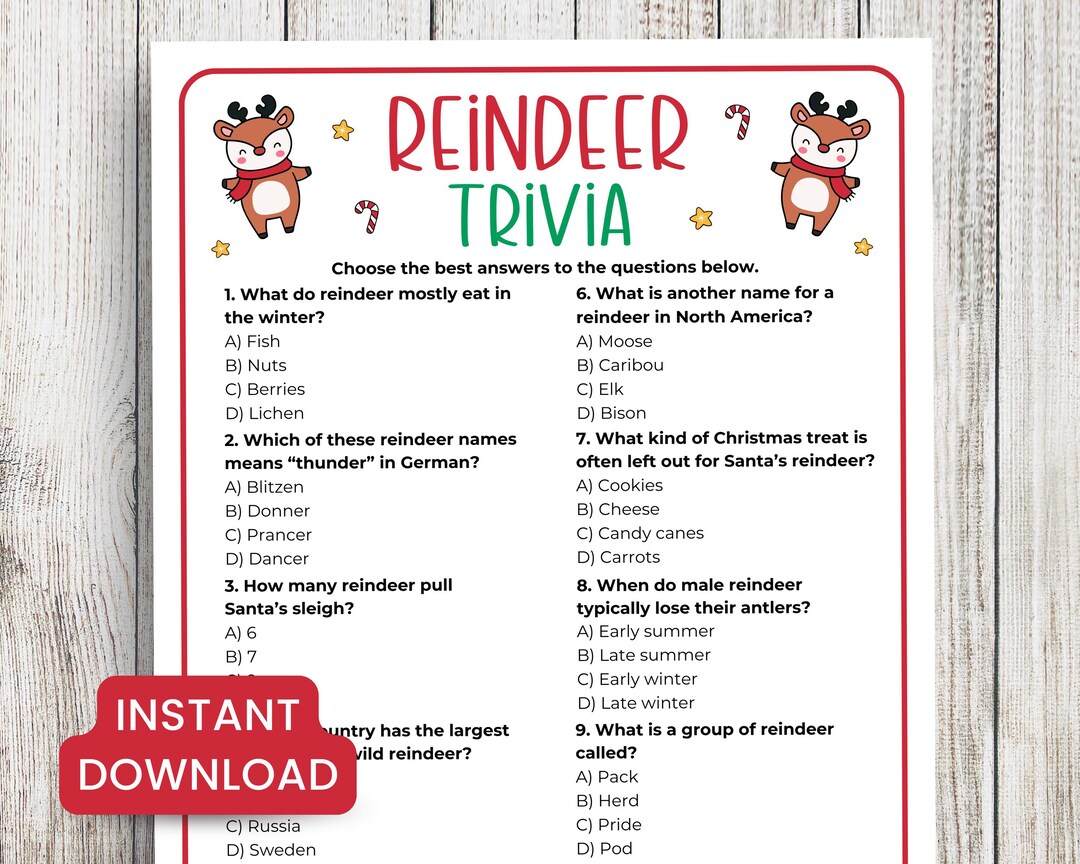 Reindeer Trivia Game With Answers, Christmas Game, Games for Kids ...