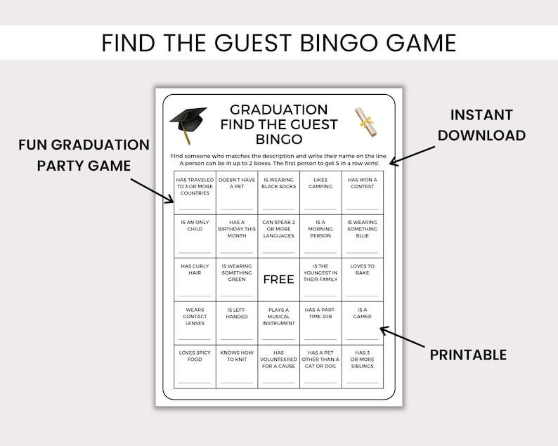 2024 Graduation Find the Guest Bingo, Icebreaker Games, Find the Guest ...