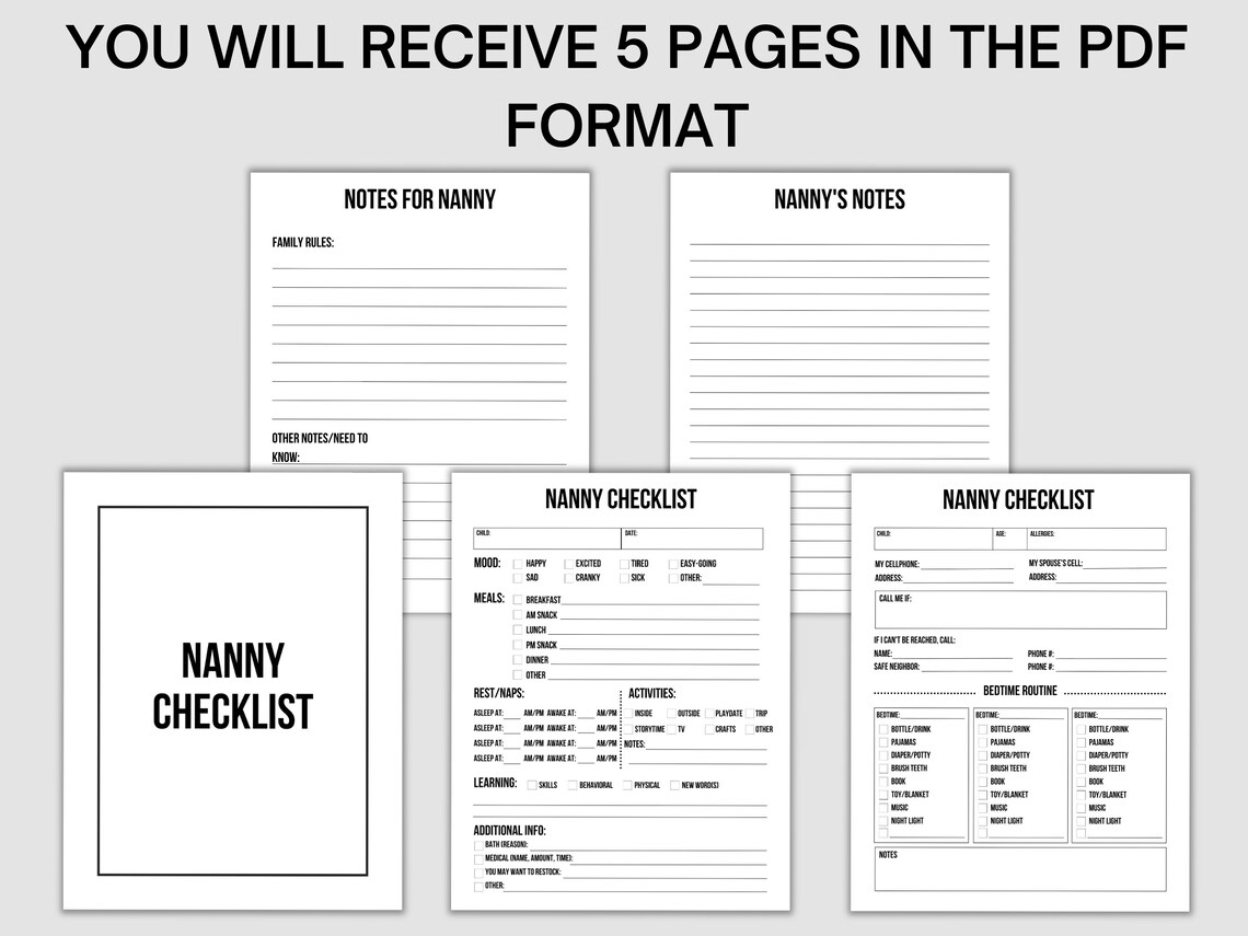 Nanny Checklist Printable PDF, Nanny Notes, Family Rules, Checklist for ...