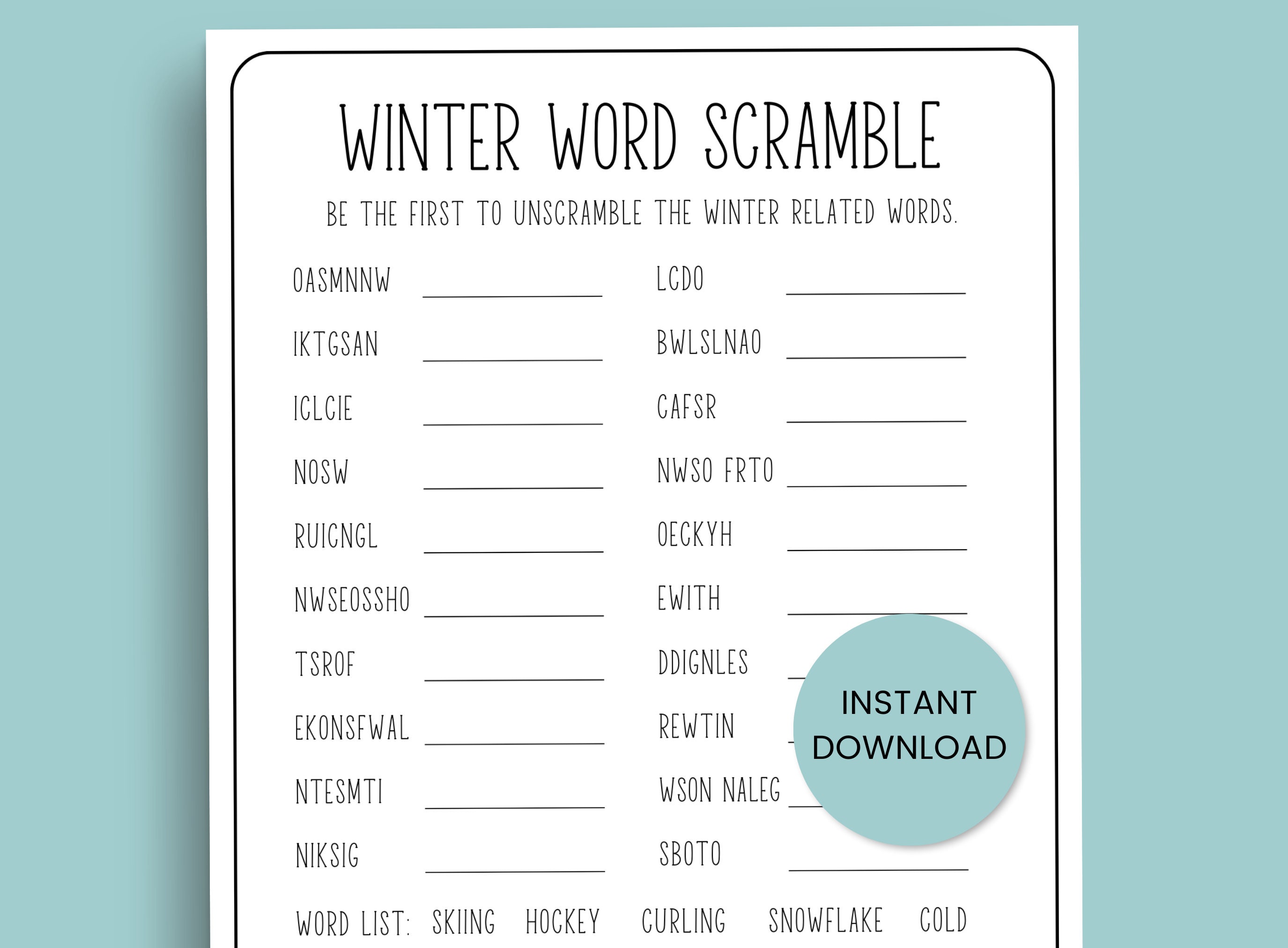 Winter Word Scramble With Answers, Word Game, Games for Kids, Game ...