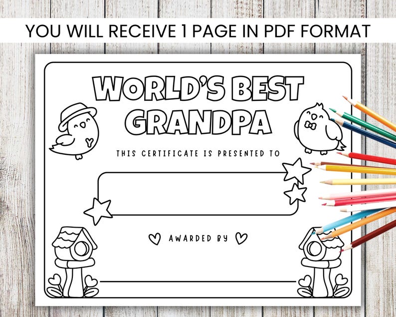 World's Best Grandpa Award Coloring Page, Grandparent's Day Activity ...