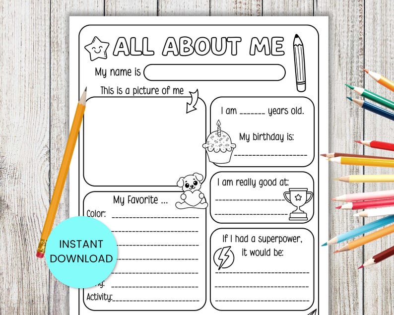 All About Me Coloring Sheet, Back to School, First Day of School ...