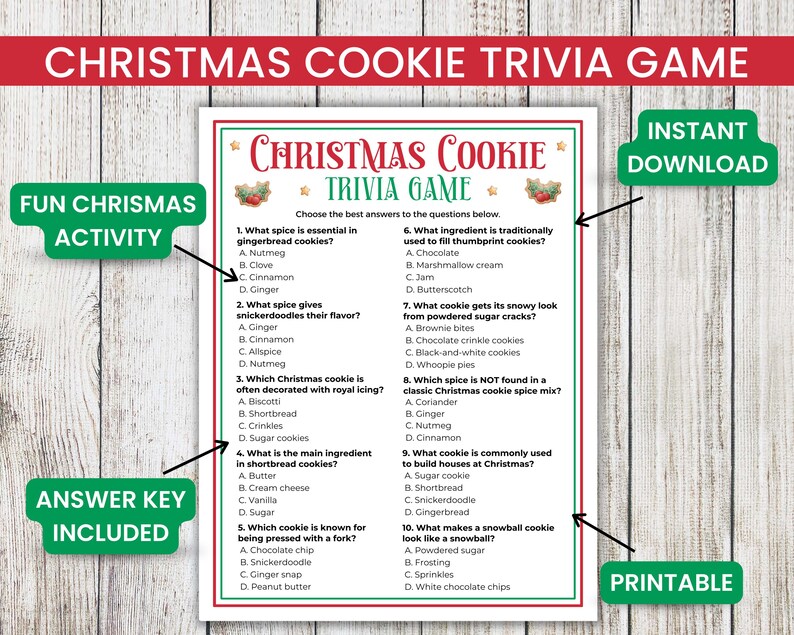 Christmas Cookie Trivia With Answers, Christmas Game, Games for Kids ...